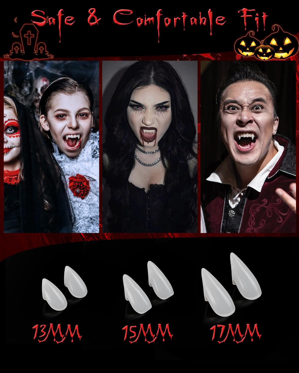 Snapklik.com : Vampire Teeth - 6 Pairs 3 Sizes Kids Vampire Fangs For ...