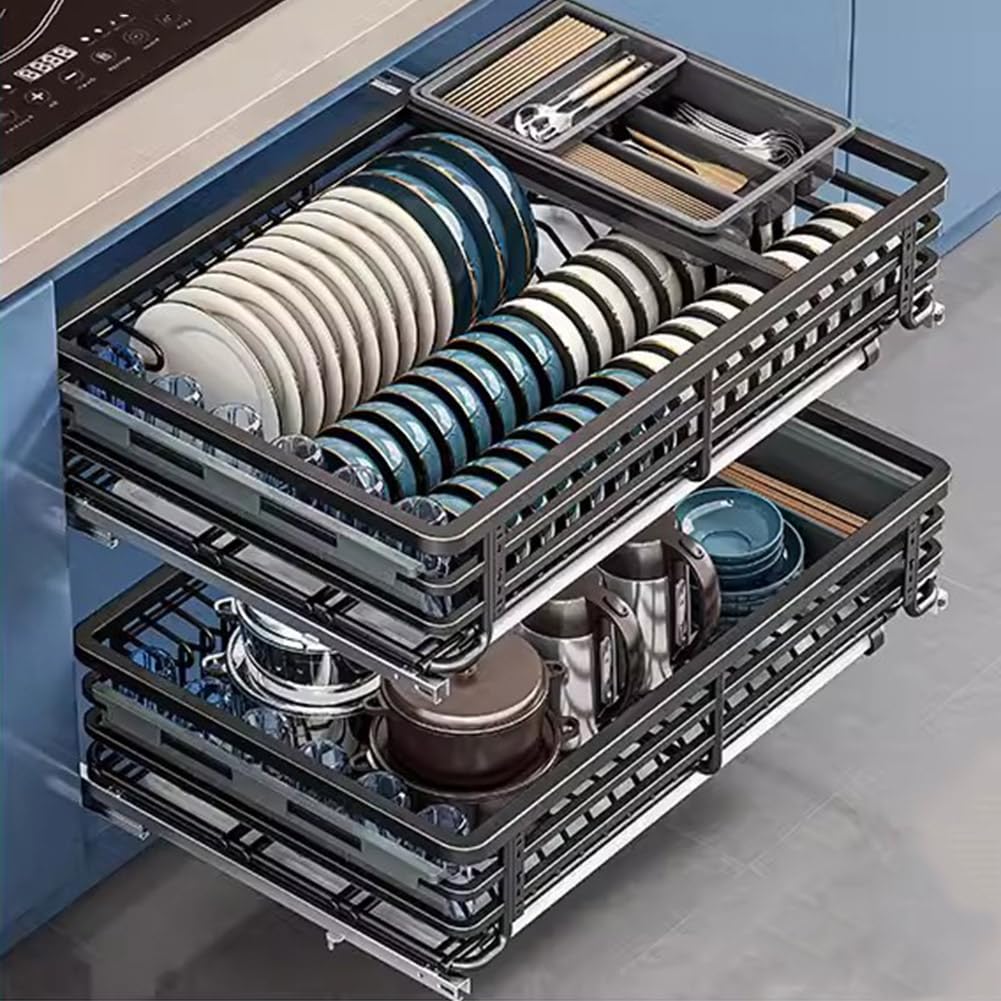 Stainless Steel Drawer Dish Rack Wire Basket, 2 Tier Sliding Pull Out ...