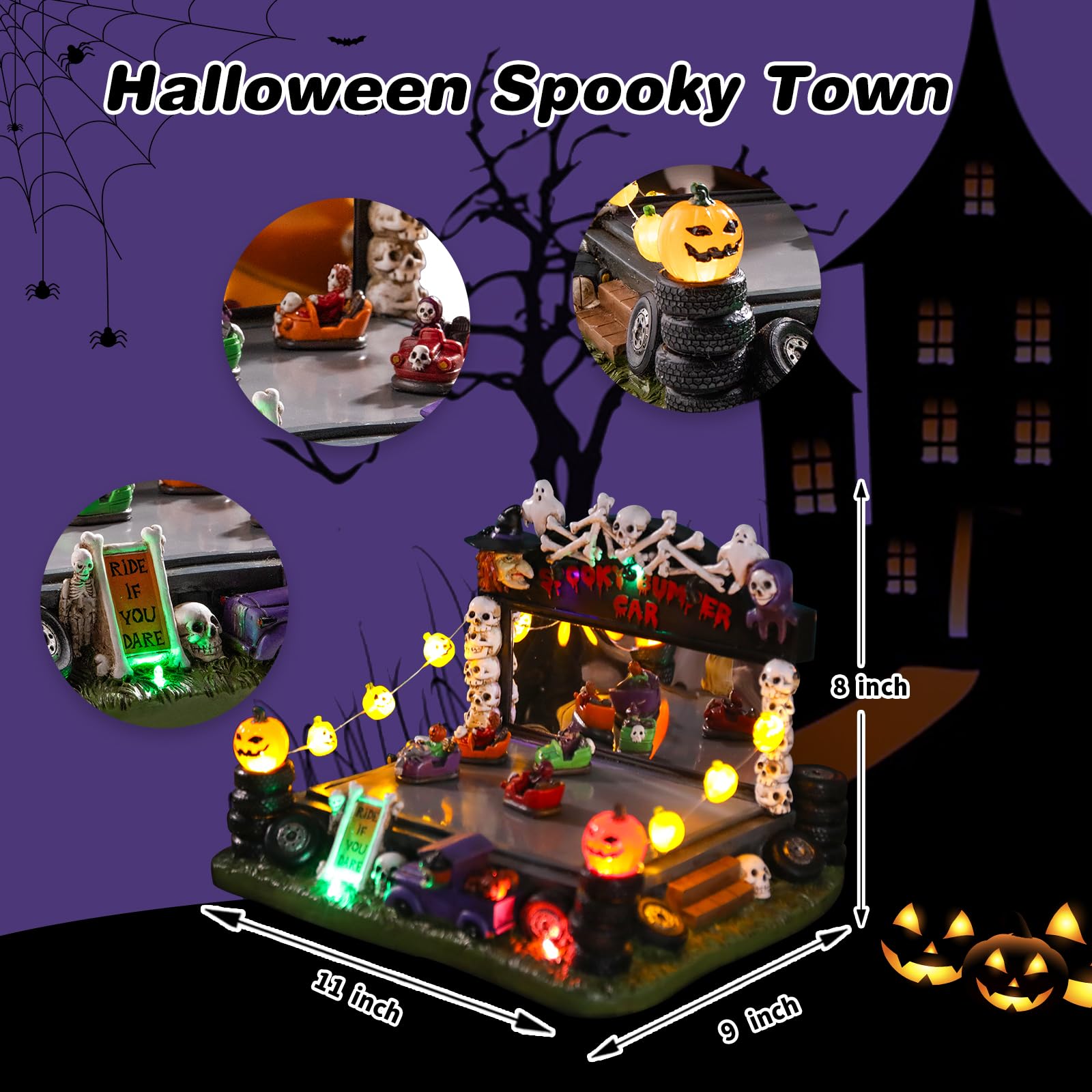 Vigdur Halloween Village Decorations - Lighted Halloween Spooky Town ...