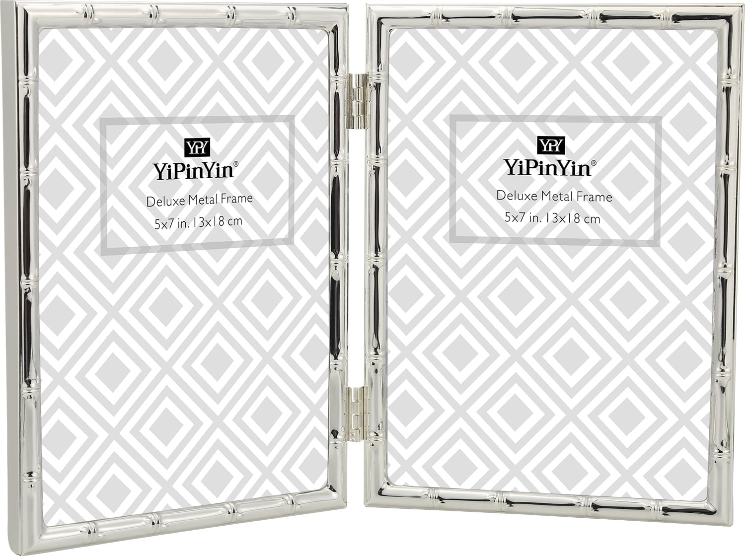 Amazon.com - YiPinYin 5x7'' Bamboo Detail Double Photo Frames, Silver ...