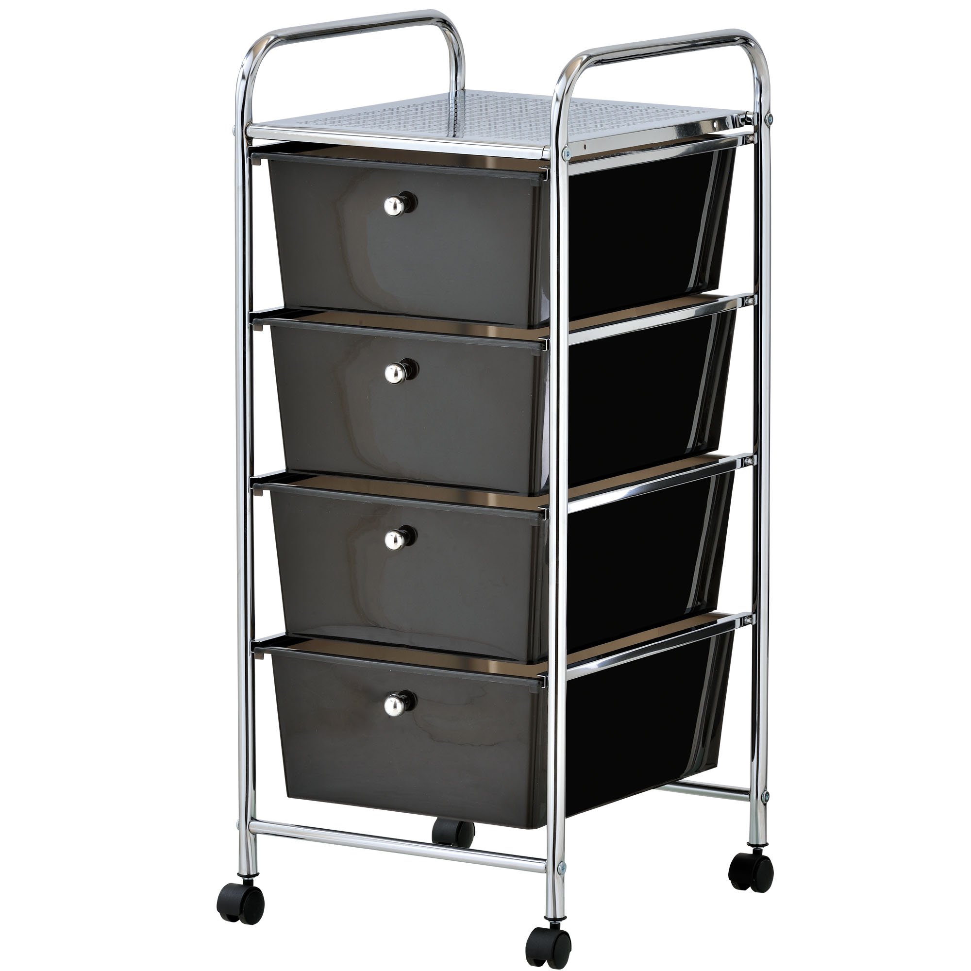 VonHaus Storage Trolley, 4 Drawer Black Wheeled Makeup Trolley, Durable ...