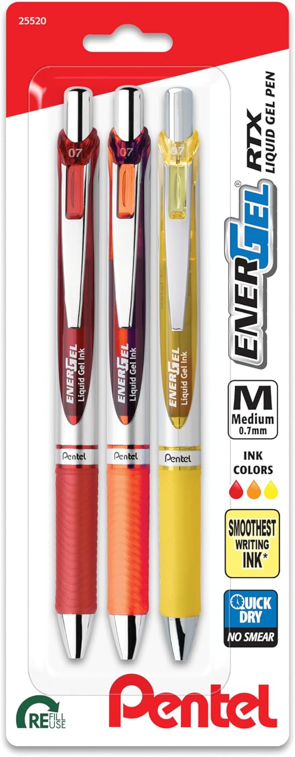 Amazon.com : Pentel EnerGel RTX Retractable Liquid Gel Pen, Happiness Hue, 0.7mm, Red, Orange ...