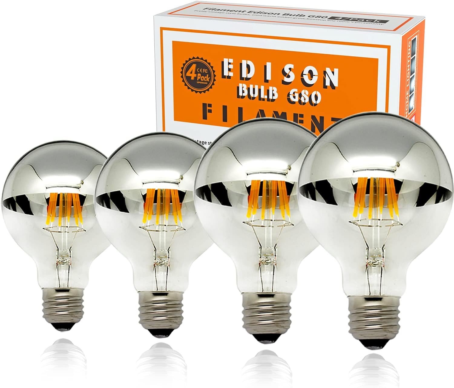 Half Chrome LED Filament Bulb A19 6W LED Light Bulb, Silver Bowl Tipped ...