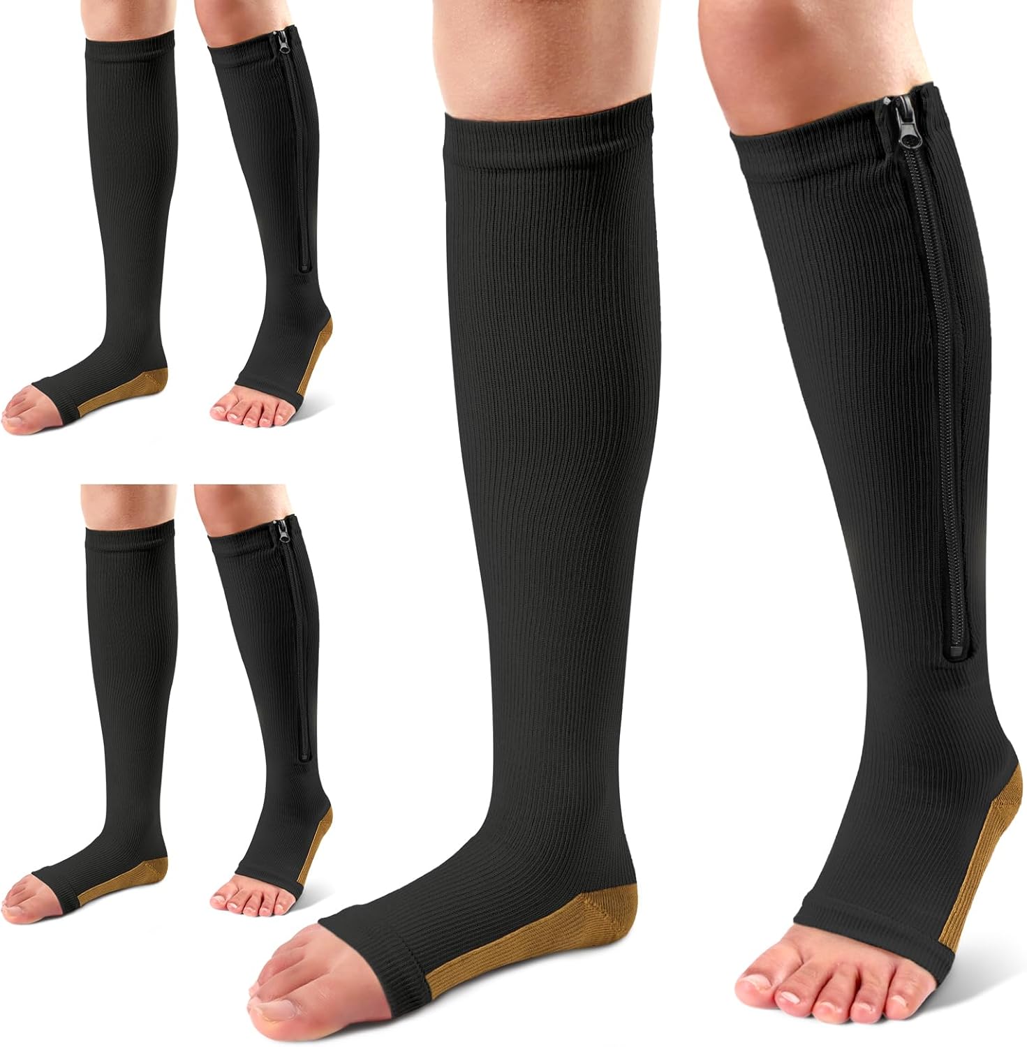 Amazon.com: Ailaka 3 Pairs Compression Socks with Zipper, 15-20 mmHg ...