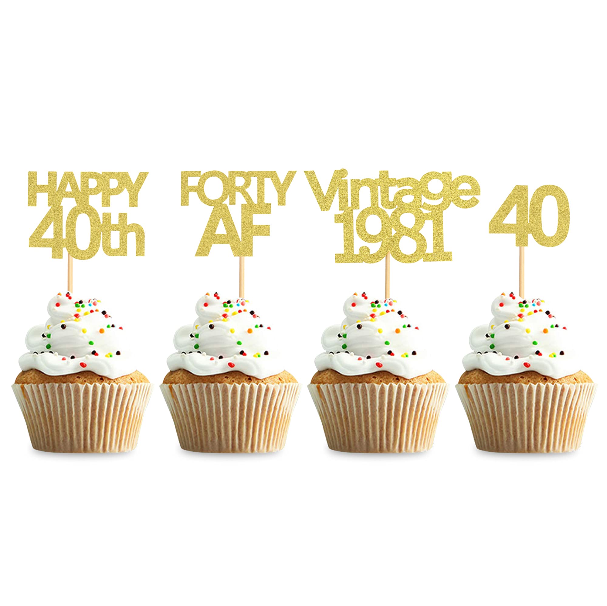 Buy Keaziu 36 Pack Gold 40th Birthday Cupcake Toppers Vintage 1981 ...