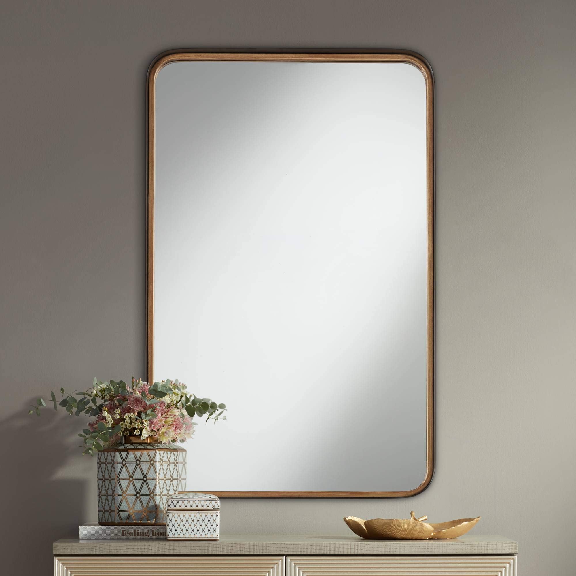 Amazon.com: Rounded Corner Rectangular Vanity Decorative Wall Mirror ...