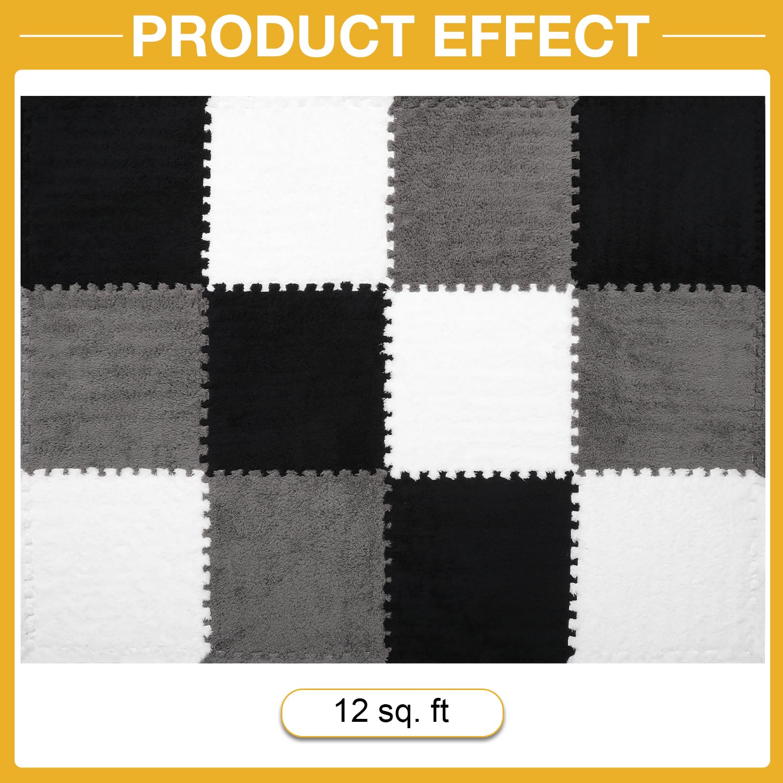 Plush Carpet Tiles 12 Pcs Plush Interlocking Carpet Non-Toxic Foam For ...