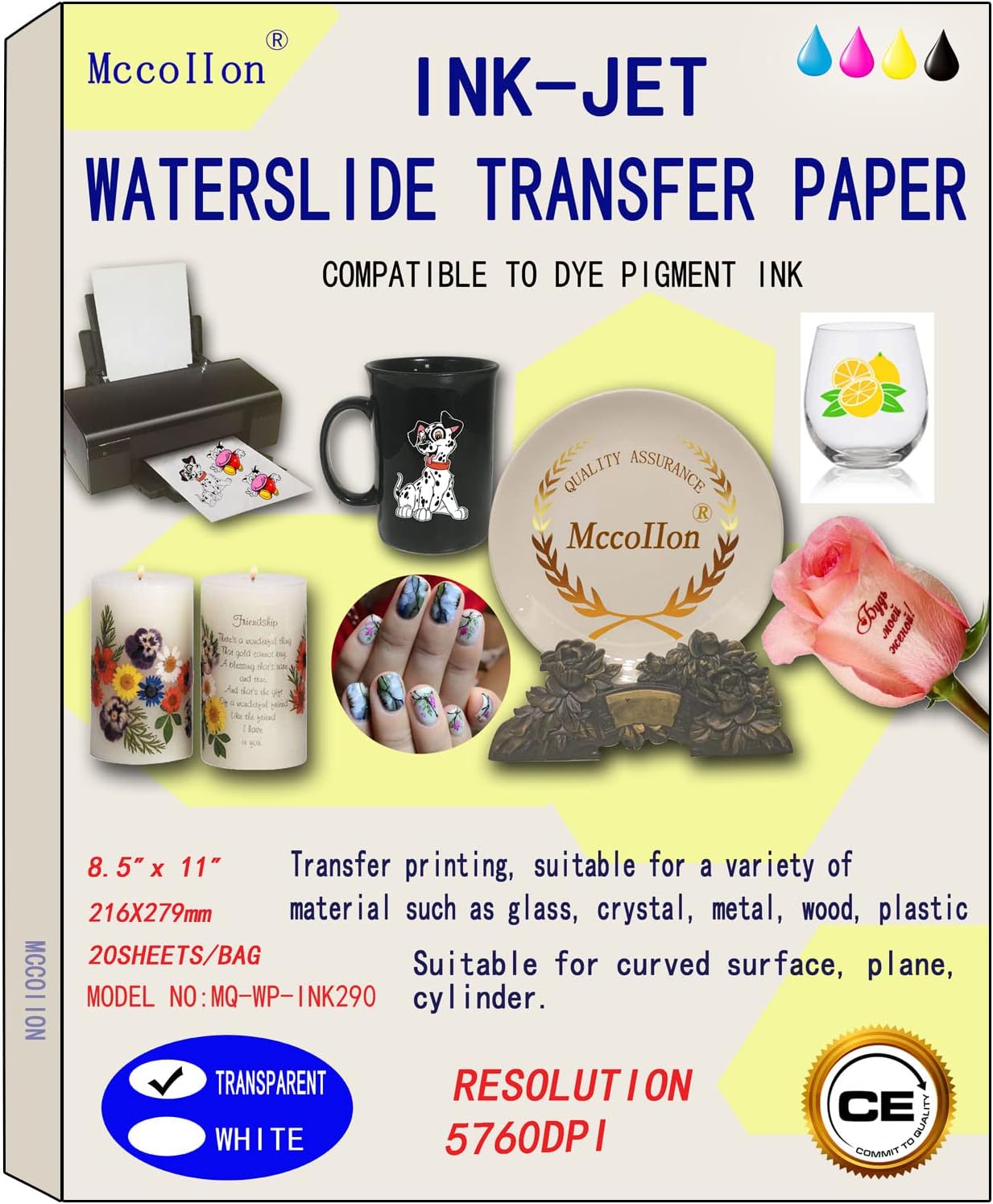 Amazon.com: MCCOIION 20 Sheets Transparent Ultra Smooth Inkjet Water ...