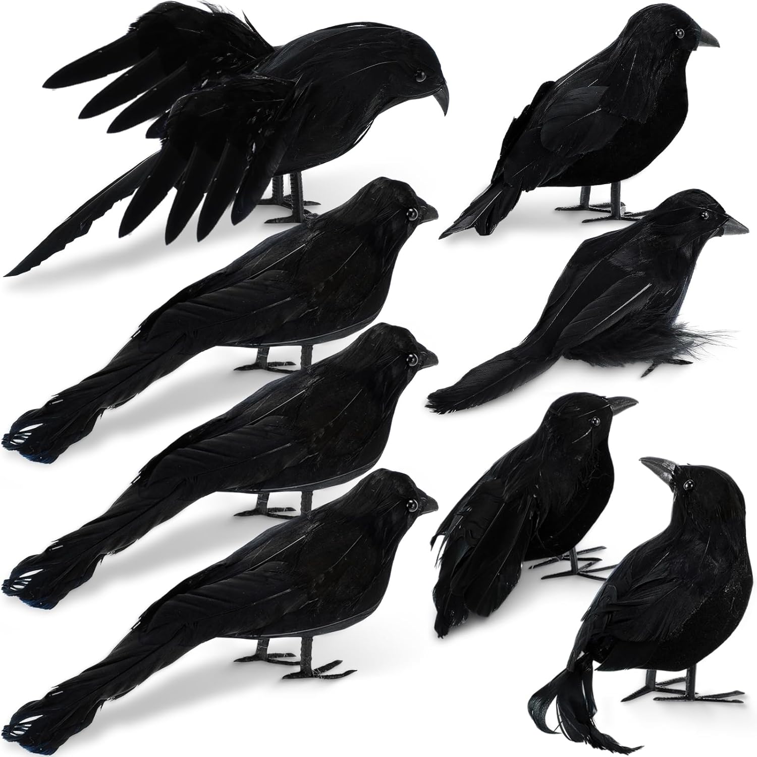 Amazon.com: Meooeck 8 Pcs Halloween Black Feathered Crow Realistic Fake ...