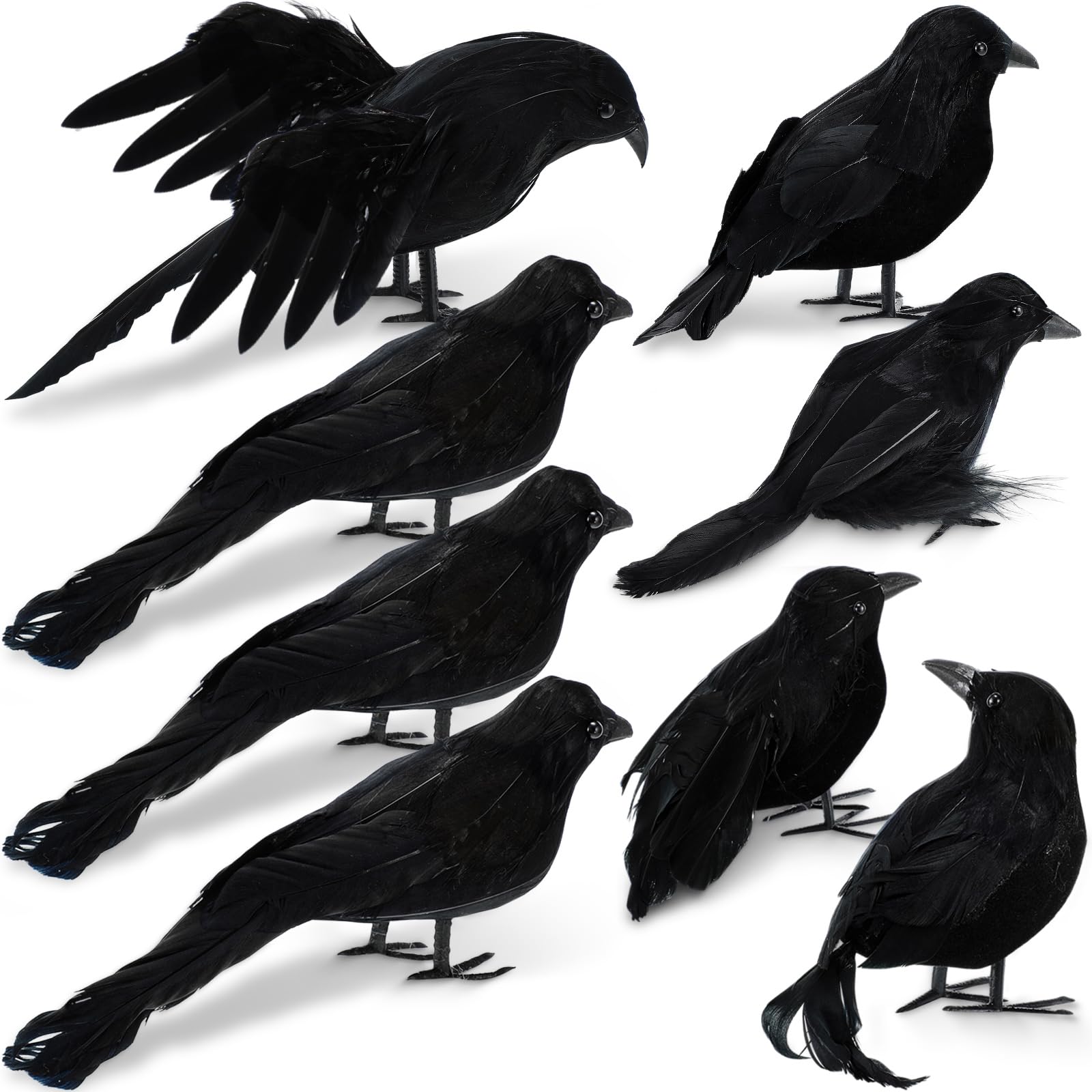 Amazon.com: Meooeck 8 Pcs Halloween Black Feathered Crow Realistic Fake ...