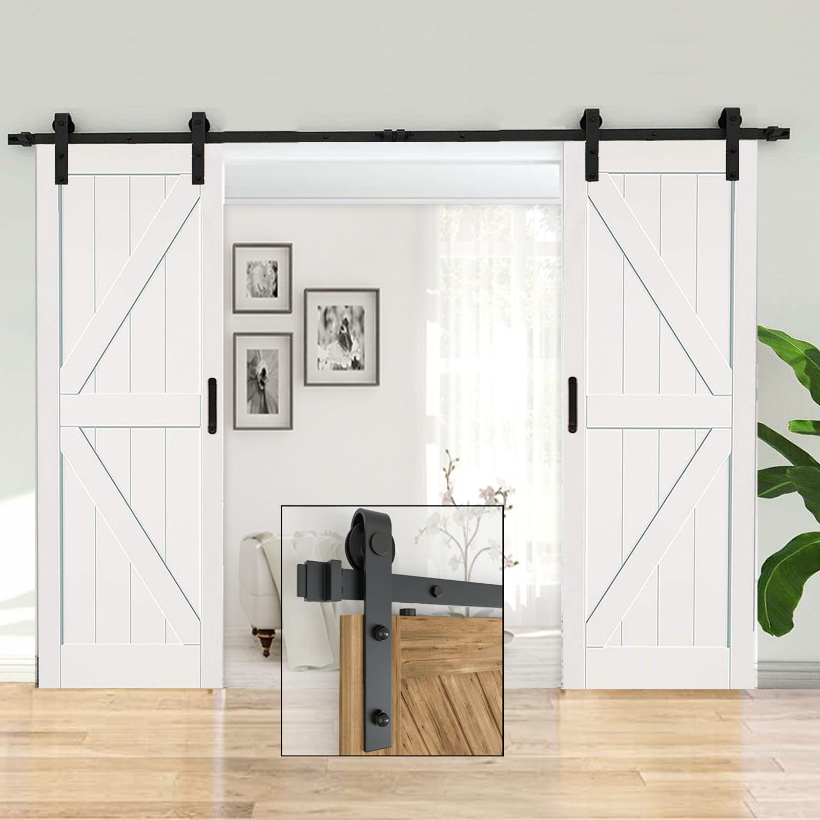Double Barn Door Sliding Kit – 7.5FT/230cm Sliding Track Barn Door ...