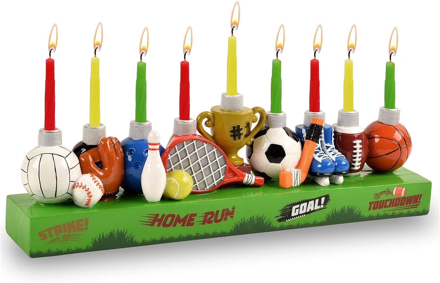 Amazon.com: Ner Mitzvah Hand Painted Resin Hanukkah Menorah - Theme ...