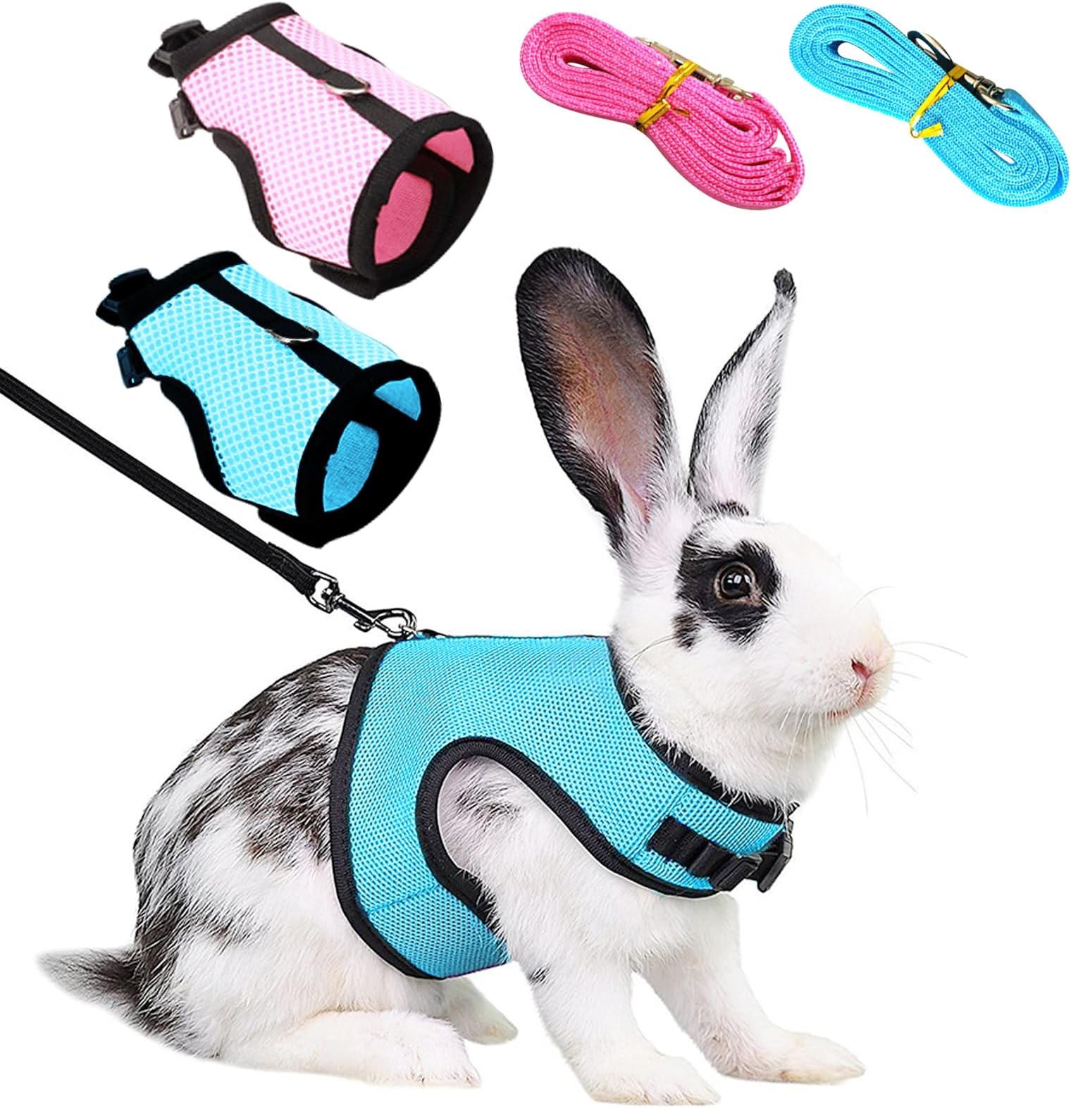DKDDSSS 2 pcs Rabbit Harness, with Lead, Adjustable Soft Mesh Vest No ...