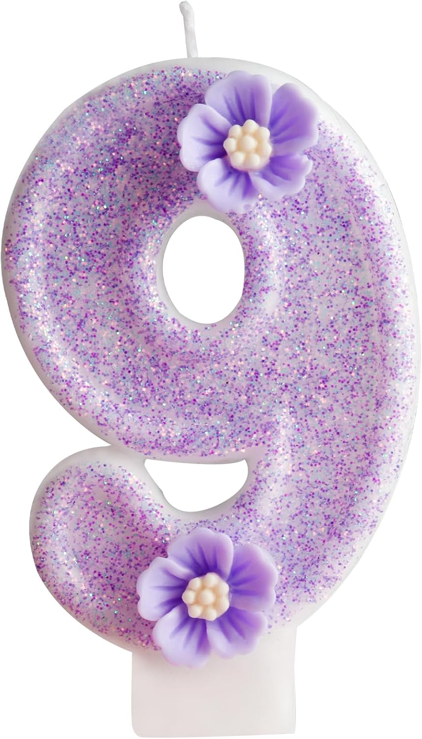 Amazon.com: Birthday Number 9 Candles, Purple Flower 9th Birthday ...