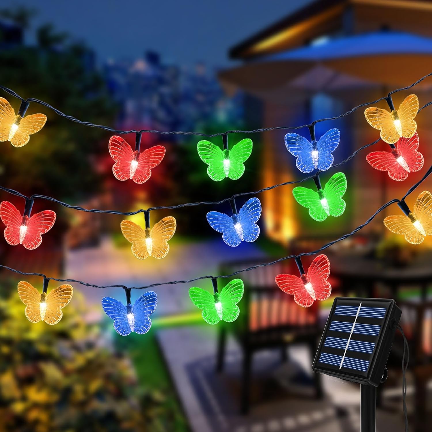 Solar Butterfly String Lights, 5M 20 LED for Outdoor Garden, 8 Modes ...