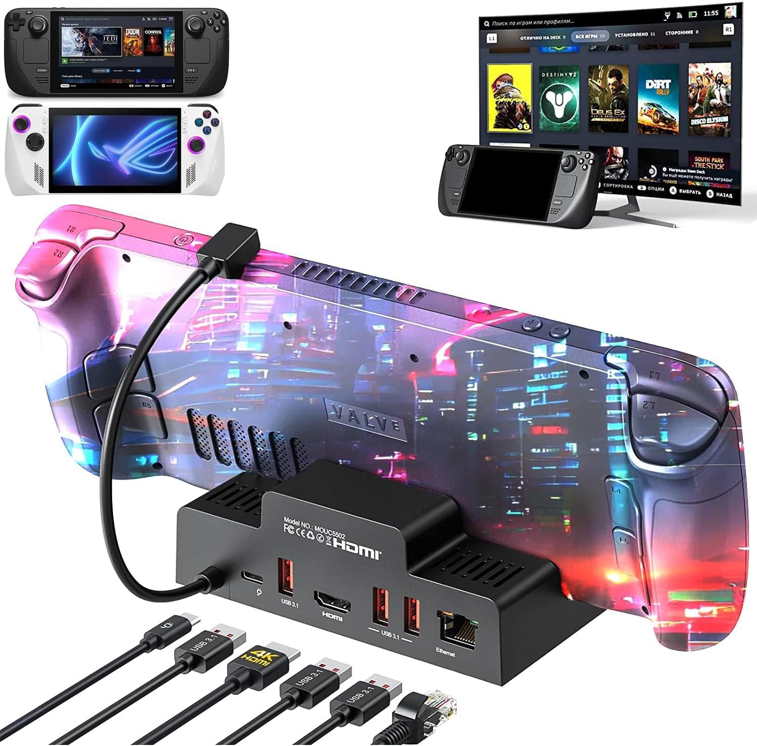 Docking Station for Steam Deck/Rog Ally, MOKiN 6 in1 Steam Deck Dock ...