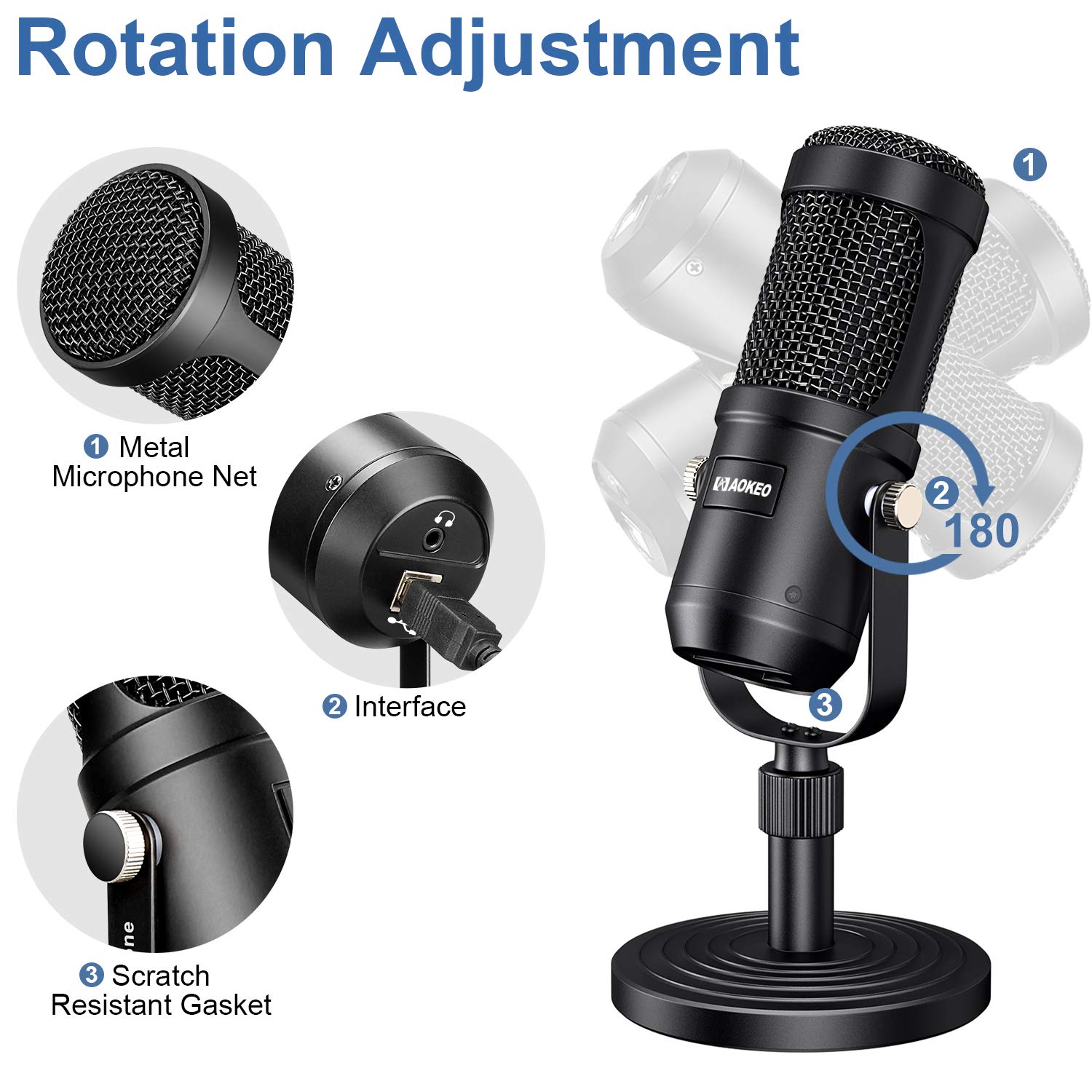 Snapklik.com : Aokeo USB Microphone, Condenser Podcast Microphone For ...