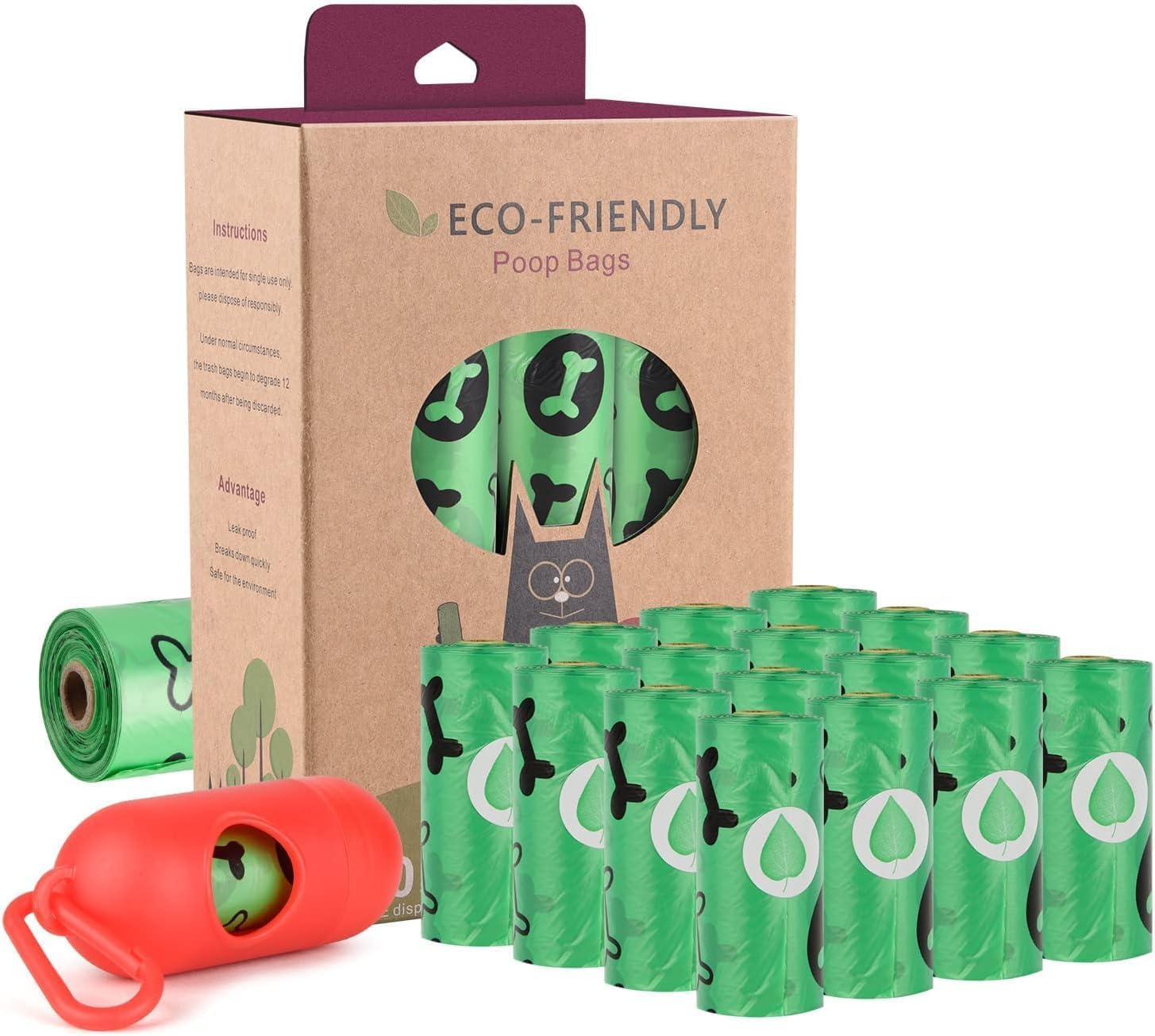 Amazon.com: WDFAACK Biodegradable Dog Poo Bags with Holder-240 Large ...