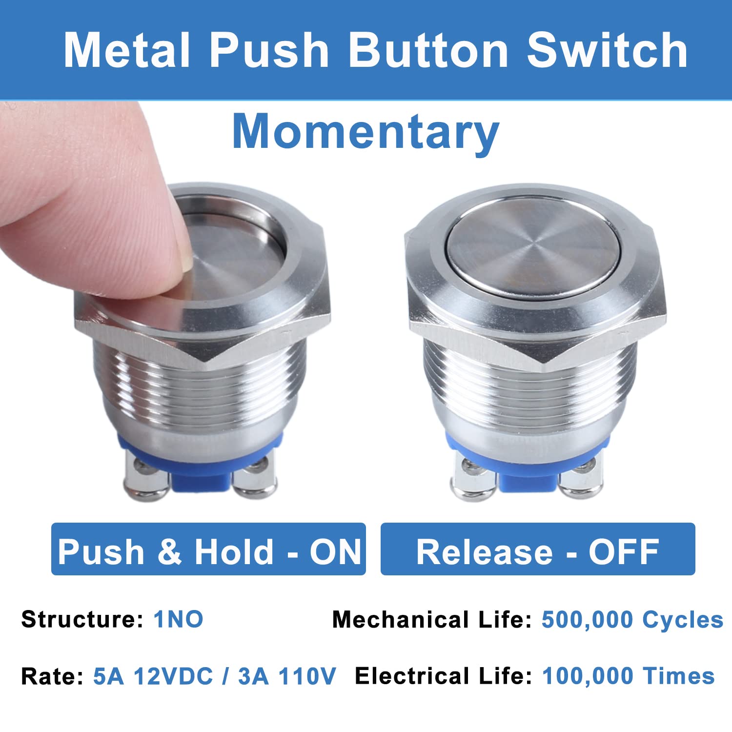Snapklik.com : 2-Pack 19mm Metal Momentary Push Button Switch ...