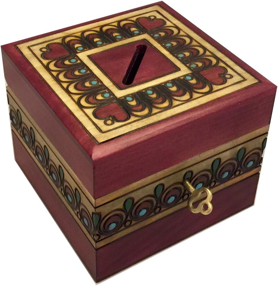 Amazon.com : Wooden Savings Bank Box with Lock and Key Polish Handmade ...