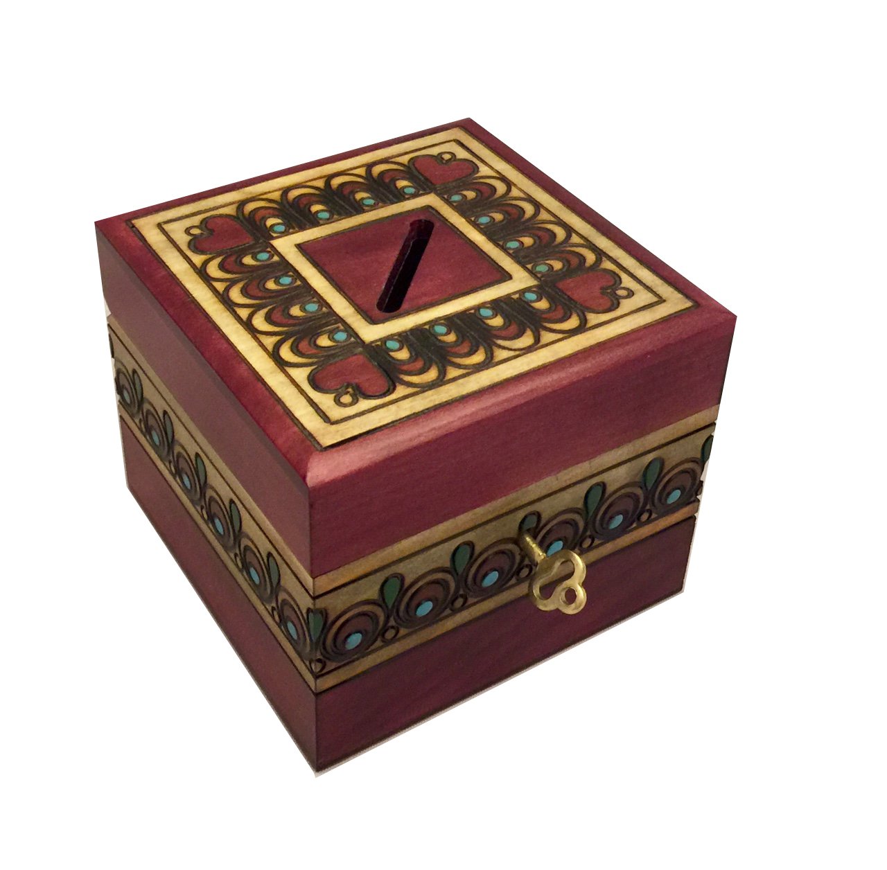 Amazon.com : Wooden Savings Bank Box with Lock and Key Polish Handmade ...