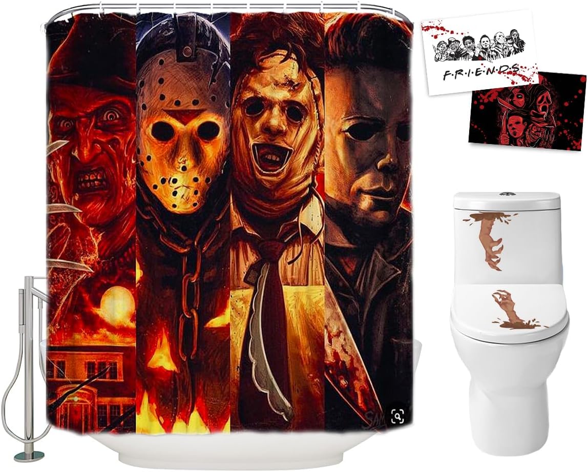 Amazon.com: LUVEQ Horror Shower Curtain Set with Non-Slip Rug, Thick ...