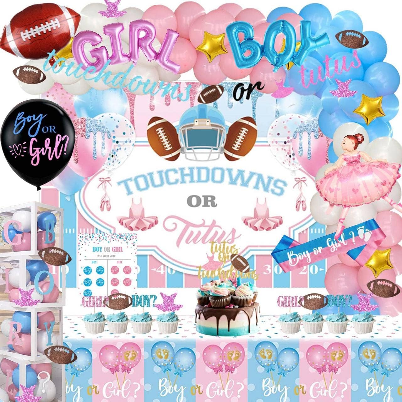 Amazon.com: 172 PCs Touchdowns or Tutus Gender Reveal Decorations ...