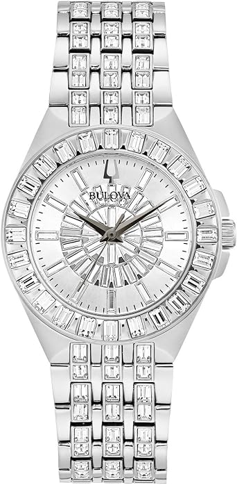 Amazon.com: Bulova Crystal Quartz Ladies Watch, Stainless Steel ...