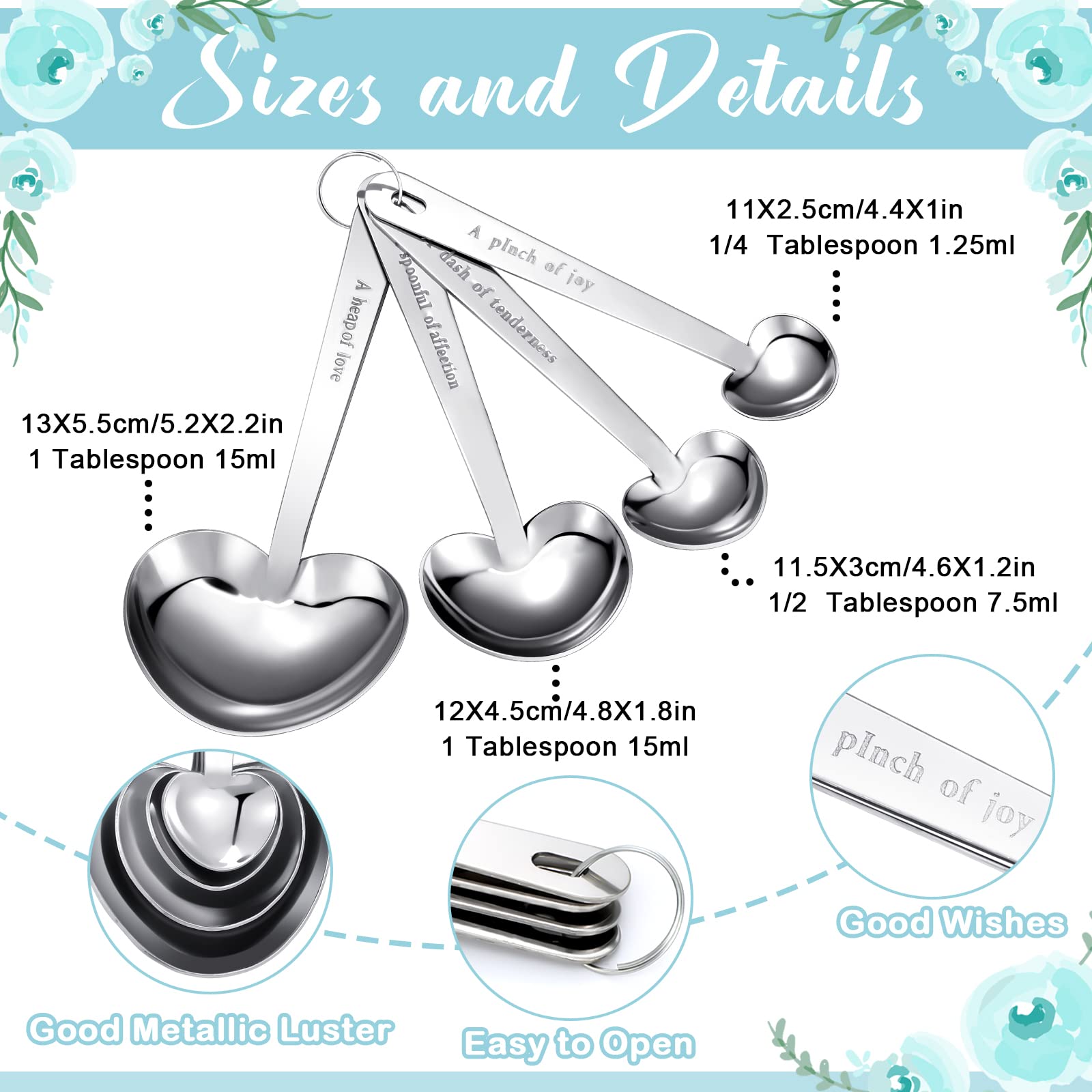 50 Pcs Heart Shaped Measuring Spoons Stainless Steel Measure Spoons for ...