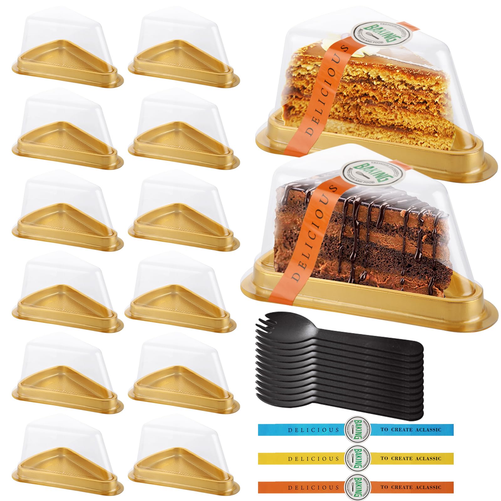 Amazon.com: LDHHYH 100 Pack Cake Slice Containers with Fork, Plastic ...