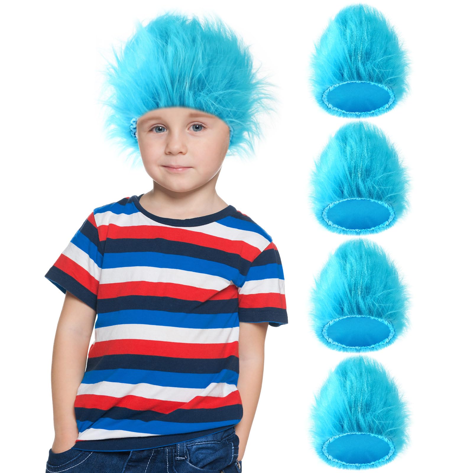 Amazon.com: XunYee 4 Pieces Blue Fuzzy Wig Funky Clown Hair Wig Crazy ...