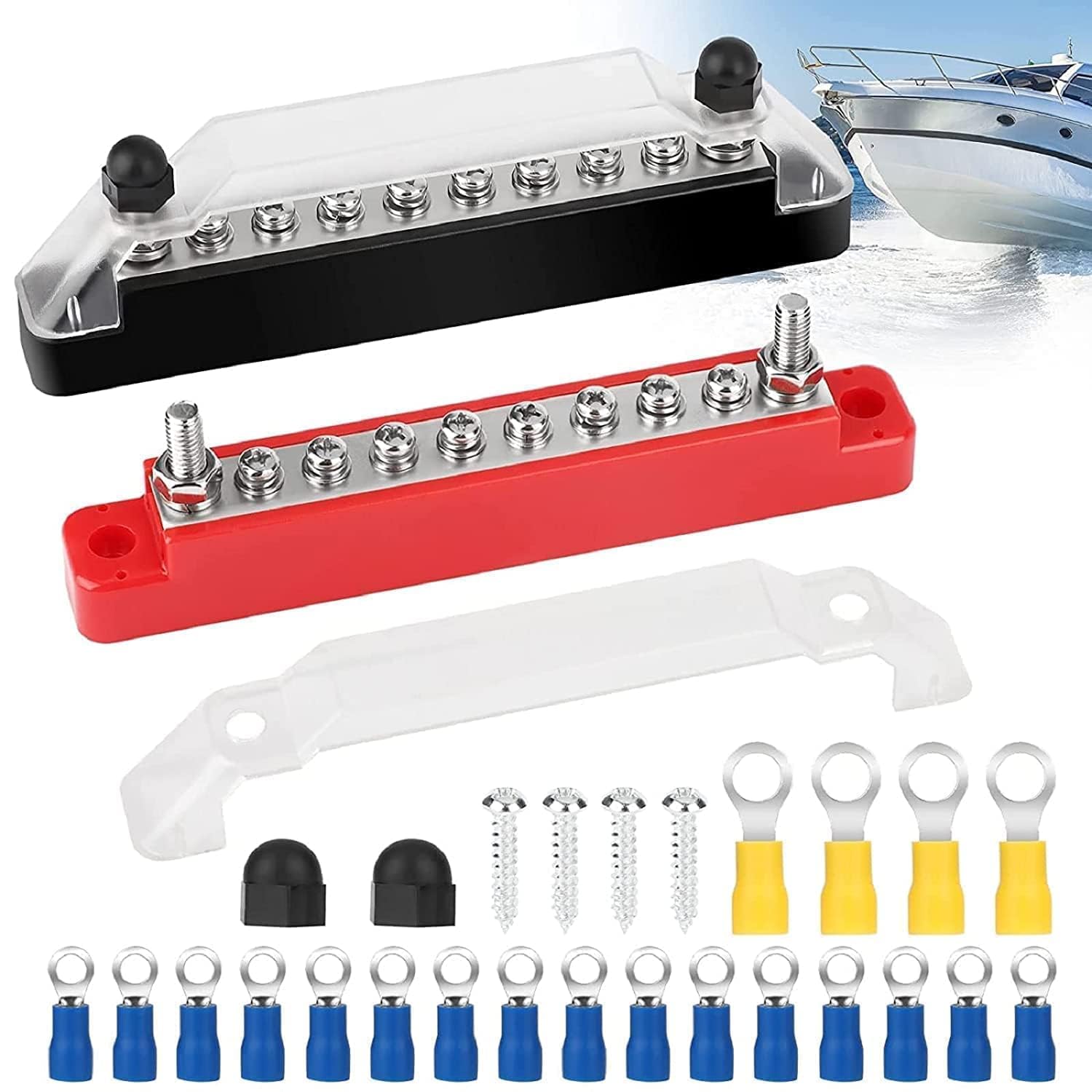 Amazon.com: Linkstyle 12V Bus Bar, Marine 150A 1/4" Stud Power ...