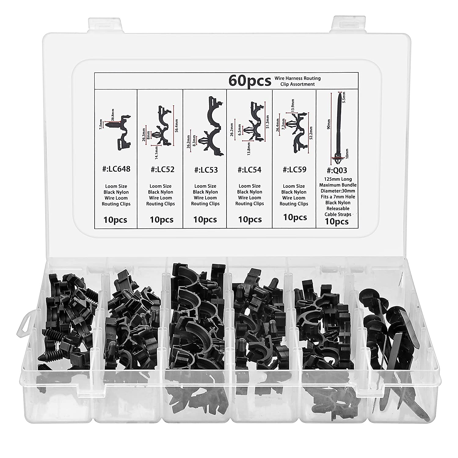 Amazon.com: 60Pcs Car Wire Loom Routing Clips Assortment 6 Different ...