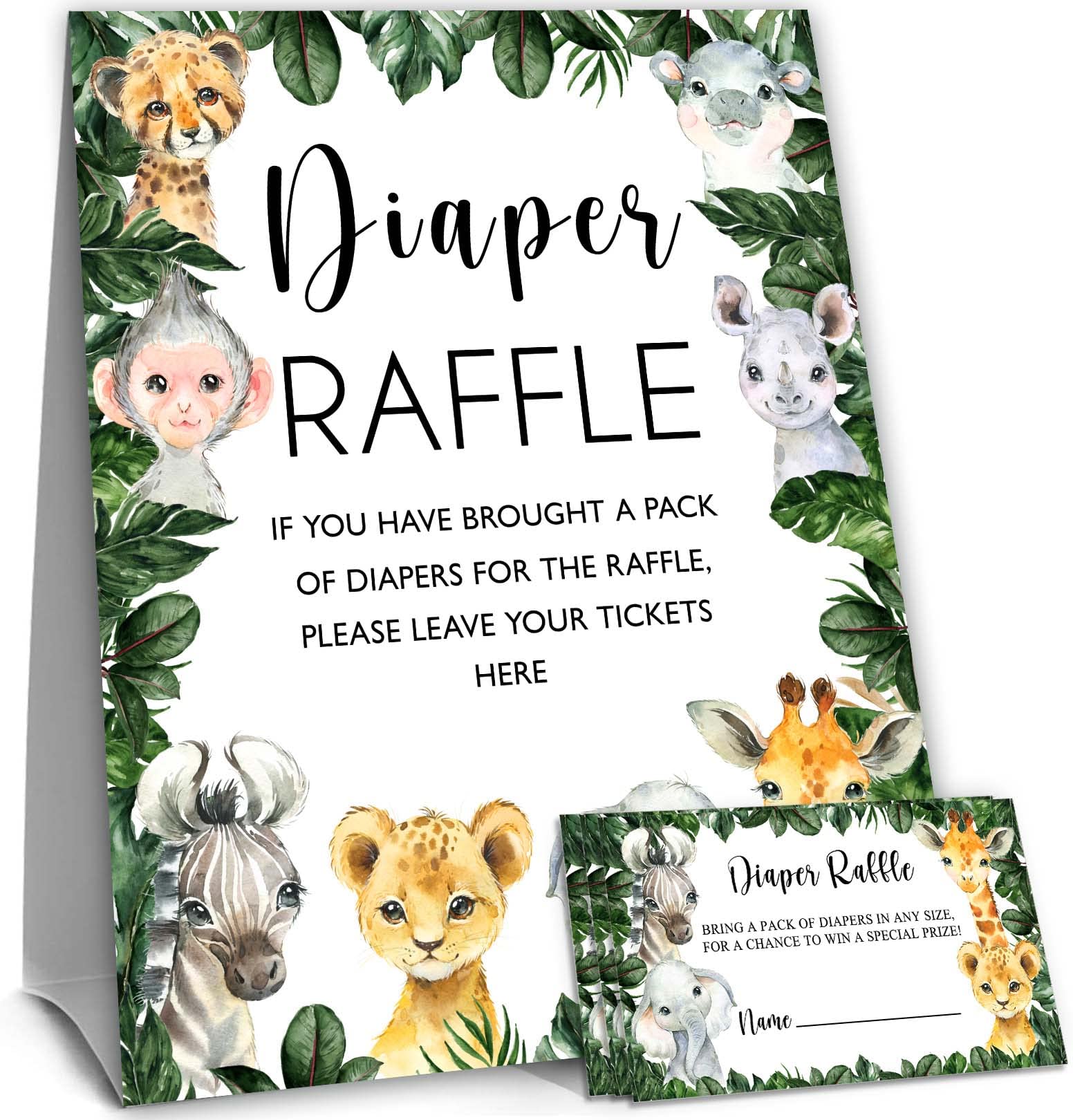 Safari Diaper Raffle Tickets And Sign Jungle Animals Baby Shower ...