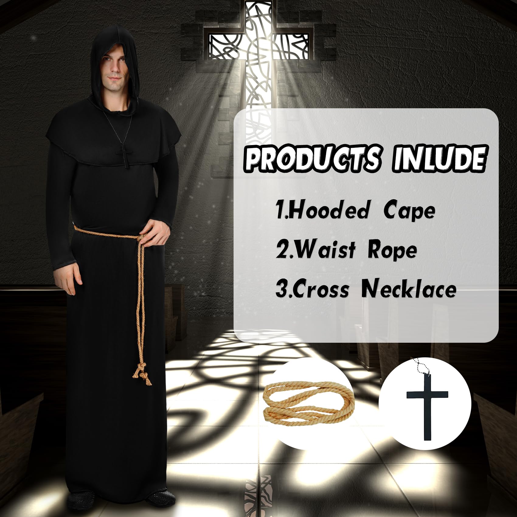 Snapklik.com : Halloween Costumes For Men - Monk Costume Friar Medieval Hooded Monk Renaissance ...