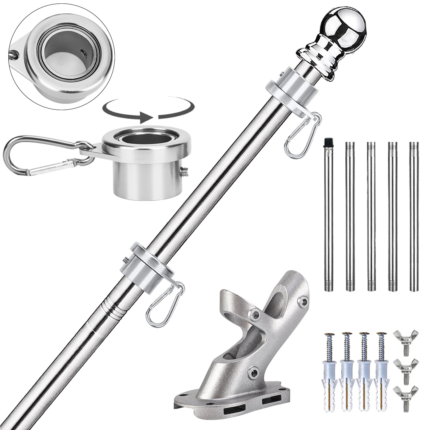 Amazon.com : Aobrodzo Flag Poles for Outside House, 6 FT Flag Pole Kit ...