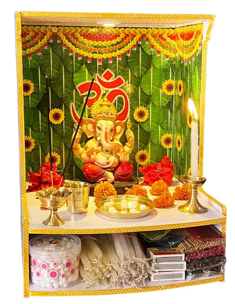 HOMECUTE Wooden Pooja Stand for Home, Pooja Mandir for Home & Office ...