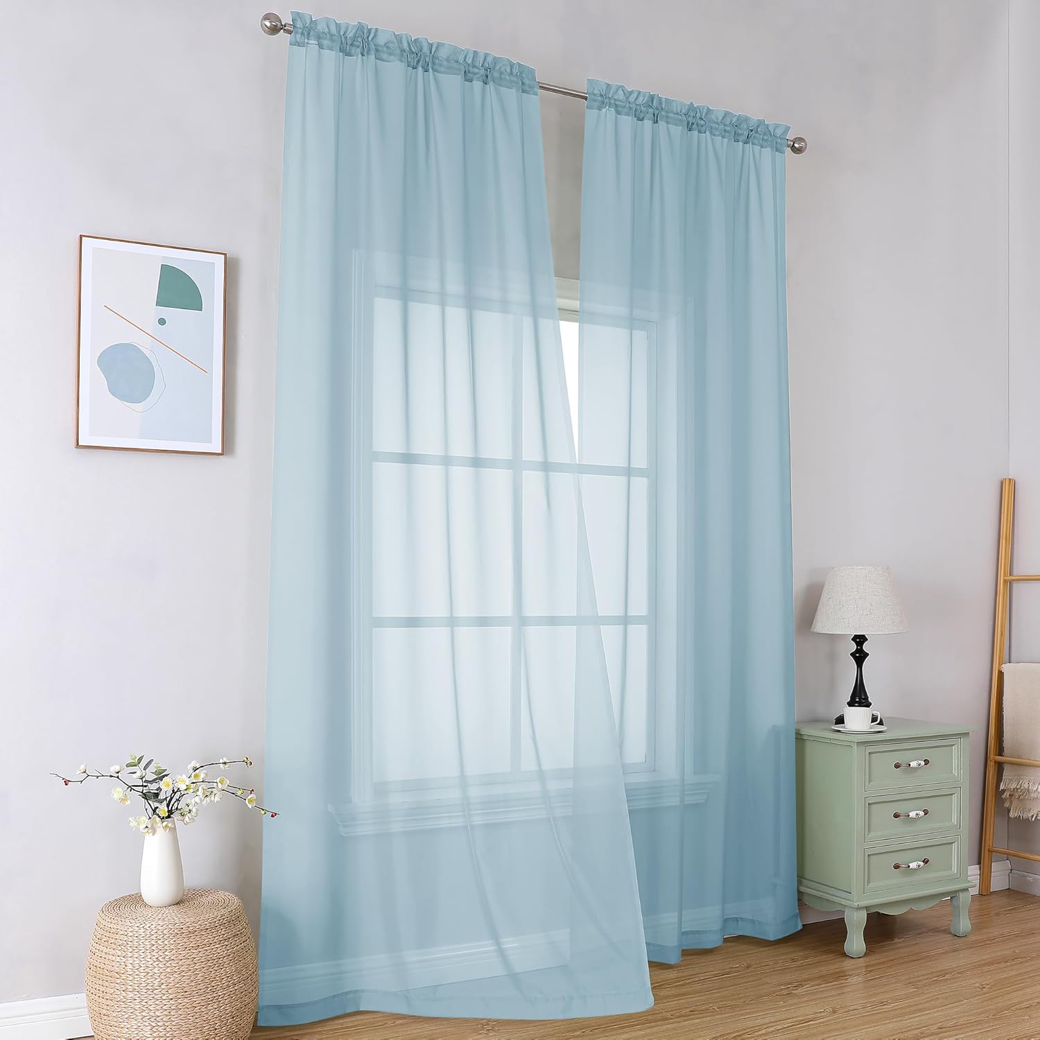 Amazon.com: Simplebrand Light Blue Sheer Curtains 96 Inches Long, Light ...