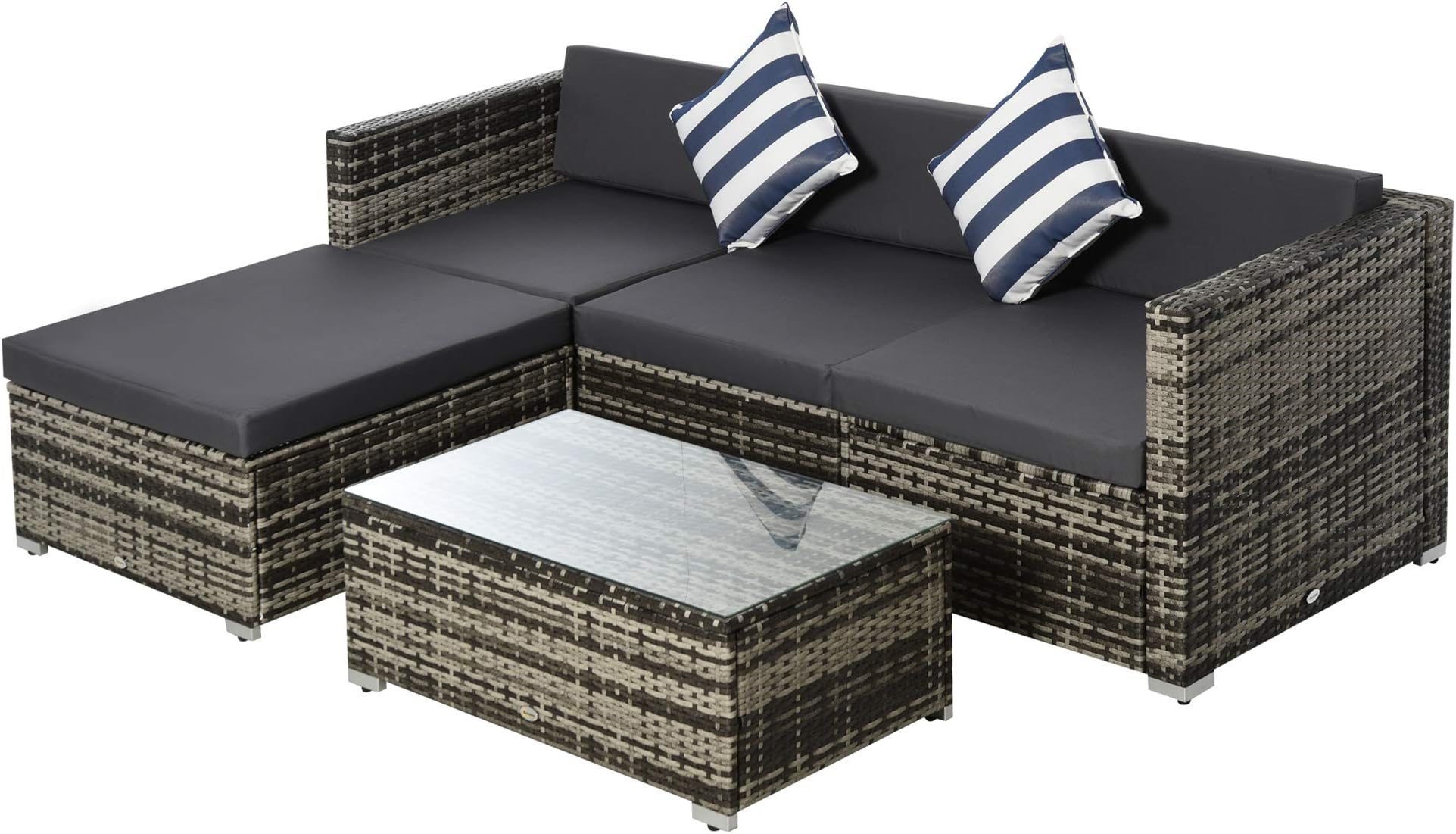 Outsunny 3 tlg. Rattan Gartenmöbel-Set, Sitzgruppe mit Kissen ...