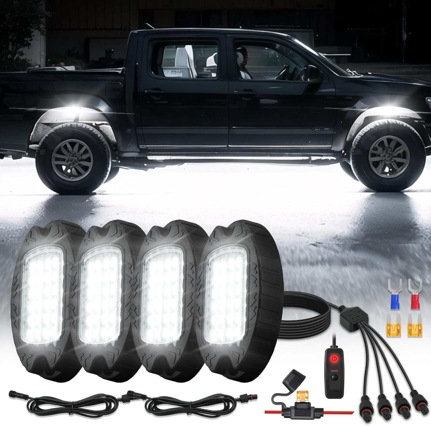 Amazon.com: 4Pods Metal Bright Pure White LED Rock Lights Kit with ...