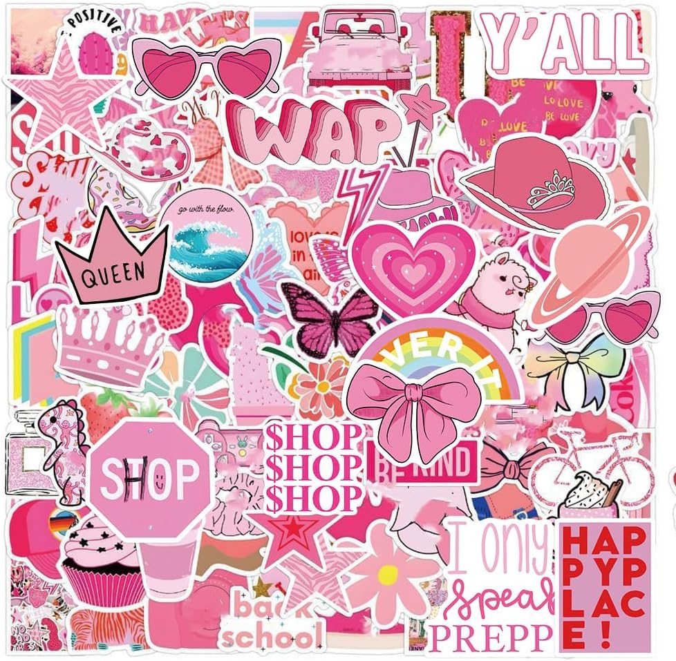 Amazon.com: 200PCS Preppy Aesthetics Stickers, Pink Cute Vinyl ...