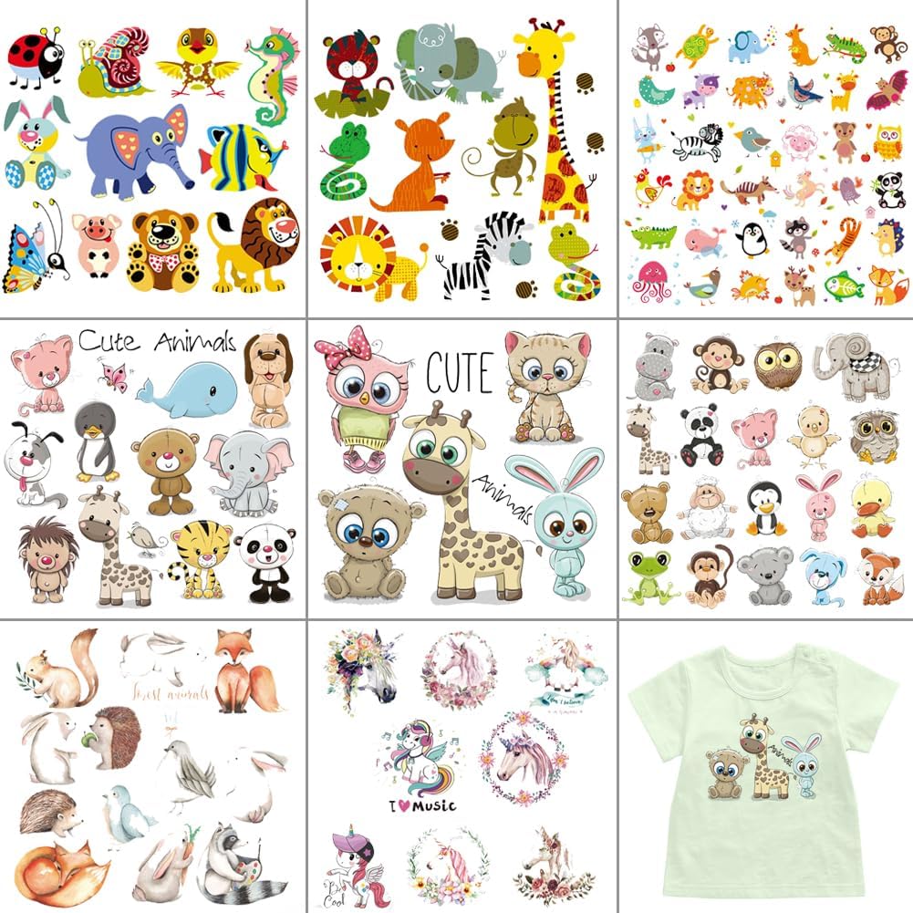 Amazon.com: Calcomanías para planchar con diseño de animales, 8 hojas ...