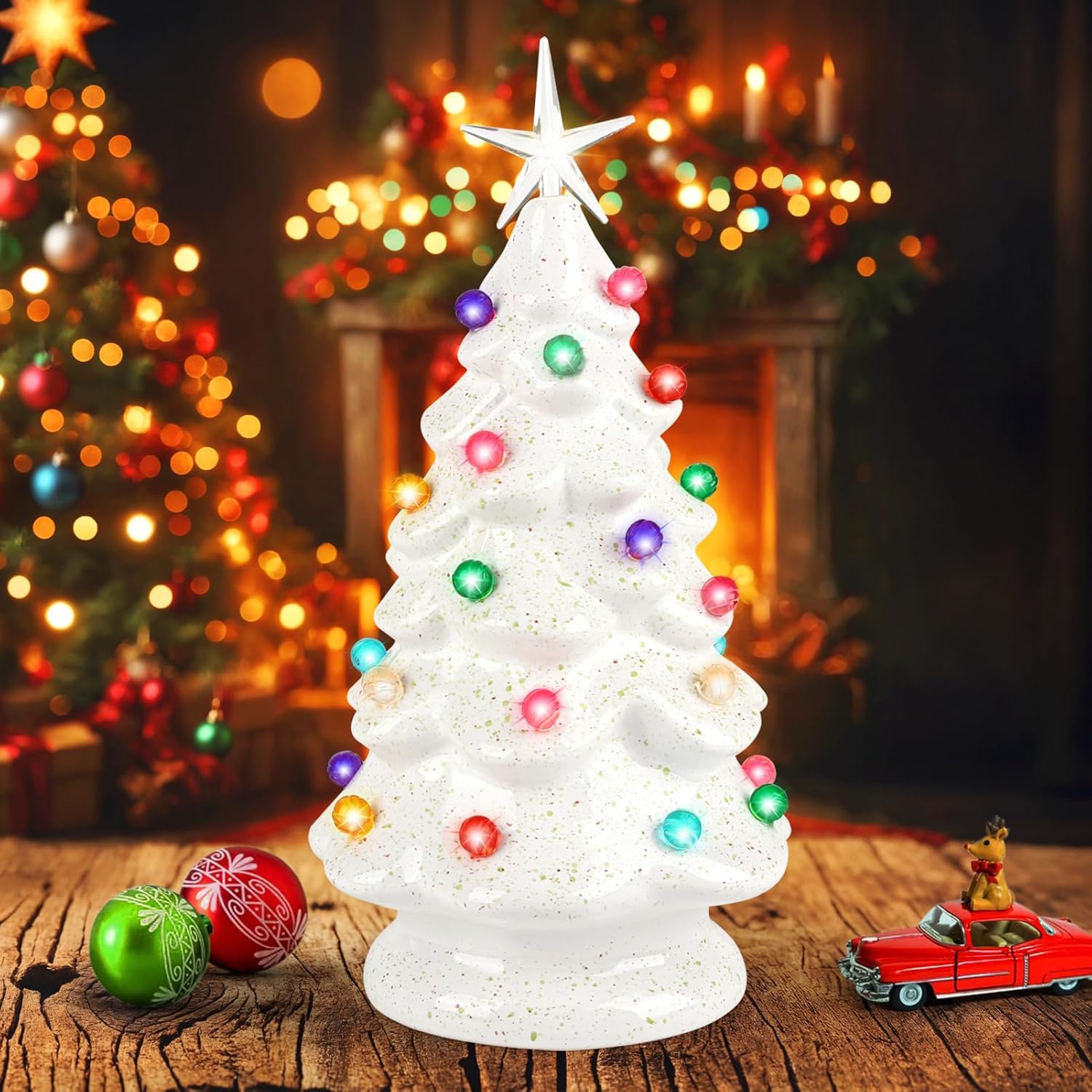 Amazon.com: Lighted Ceramic Christmas Tree Vintage Tabletop Christmas ...
