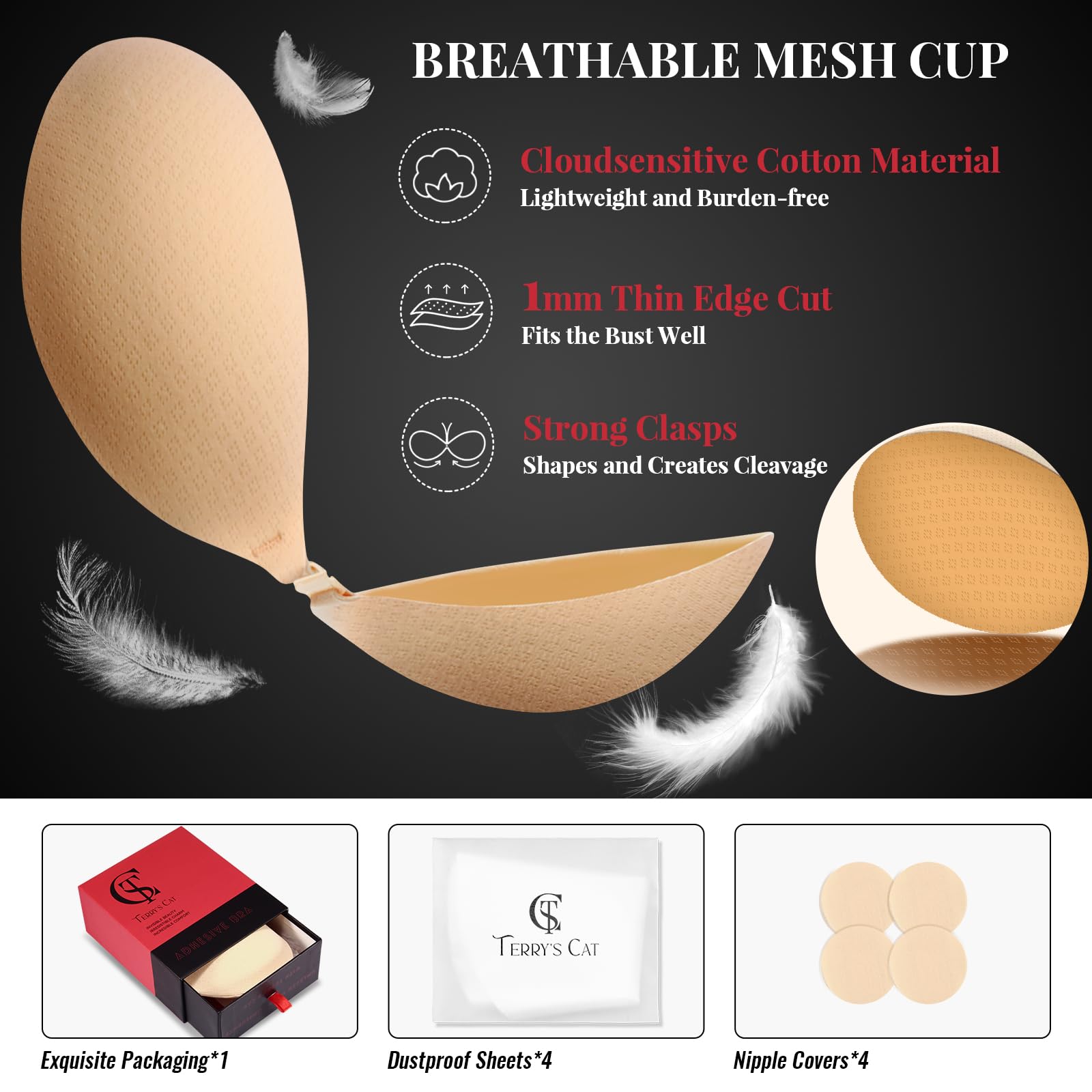 TERRY'S CAT Sticky Strapless Adhesive Bras for Women Push Up, Invisible ...