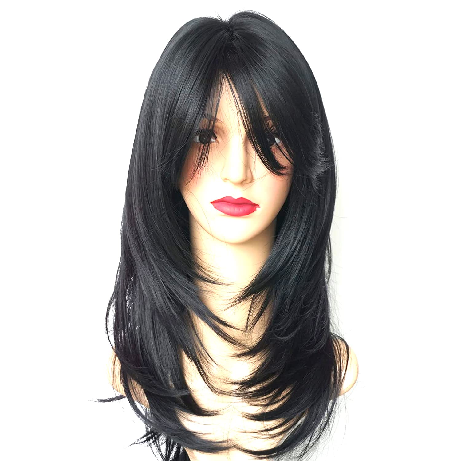 Sheetal Traders Women's Full Head Wig - Shoulder Length Natural Black ...