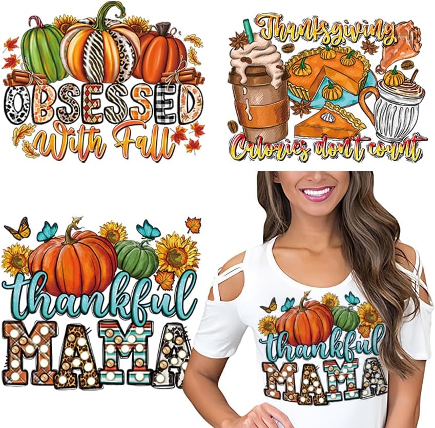 Amazon.com: Thanksgiving Iron on Patches for Clothes Pumpkin Heat ...