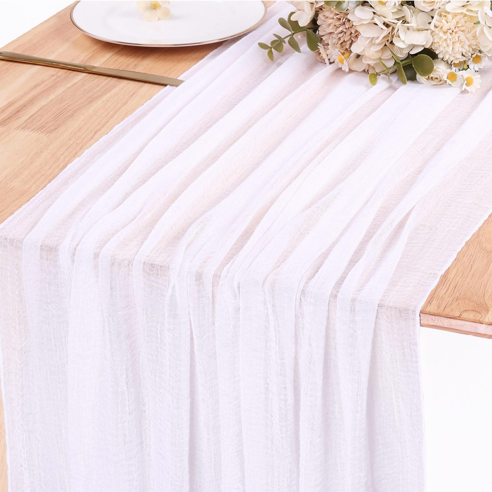 Amazon.com: SAJOO White Cheesecloth Table Runner 10ft Boho Gauze Table ...