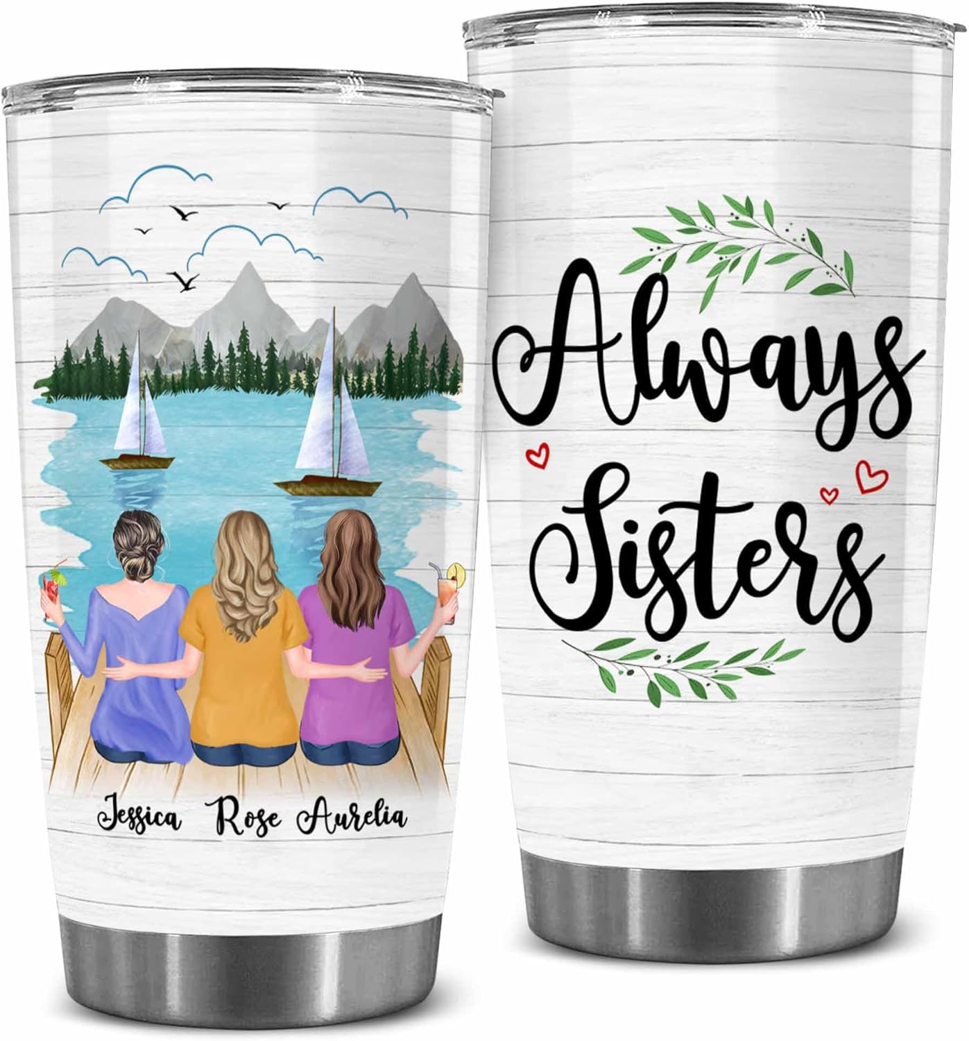 Amazon.com | WHIDOBE Personalized Sister Tumbler (3 Women), Custom Sisters Cup, Custom 20oz ...