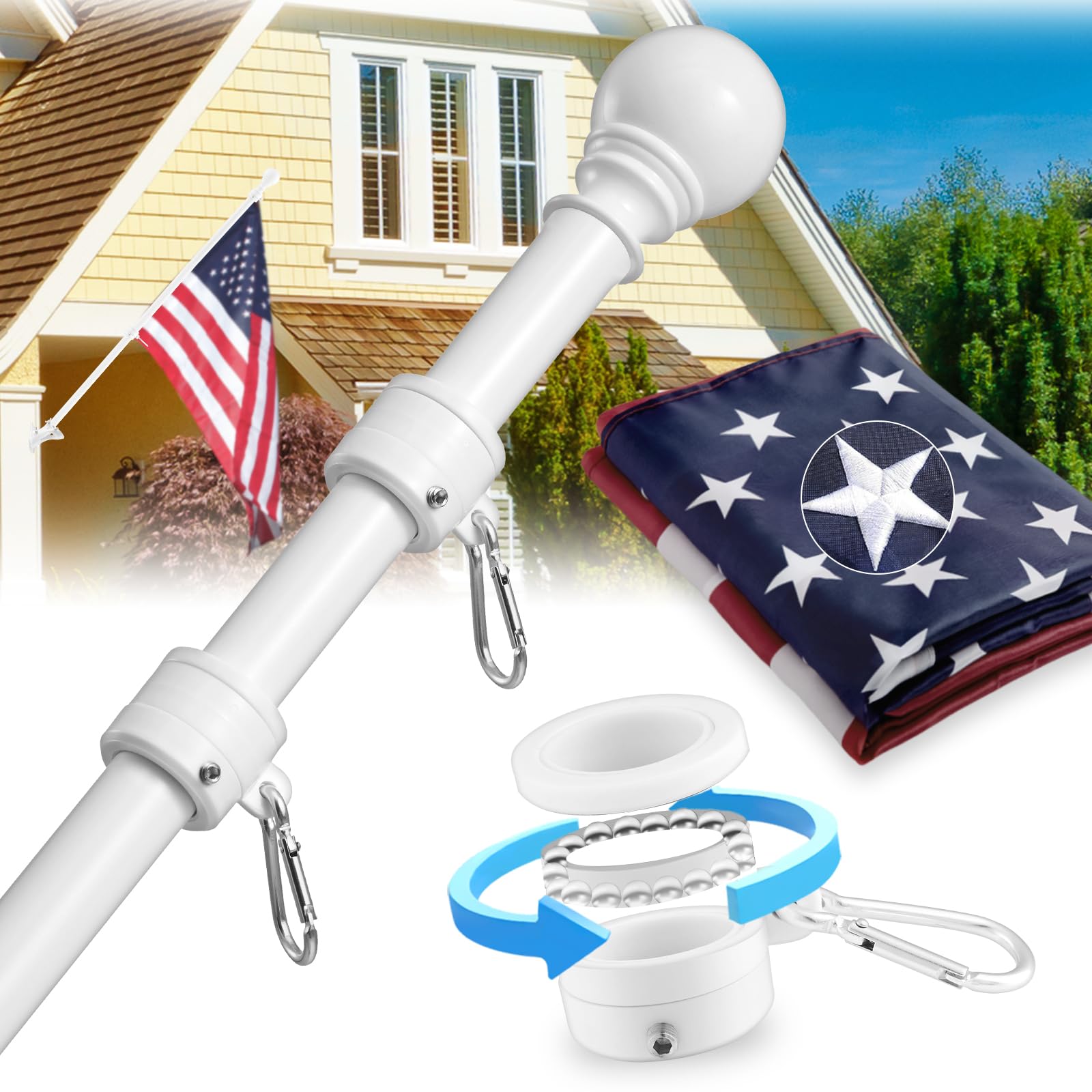 Amazon.com : Flag Pole for House- 6ft Tangle Free Flag Pole kit with ...