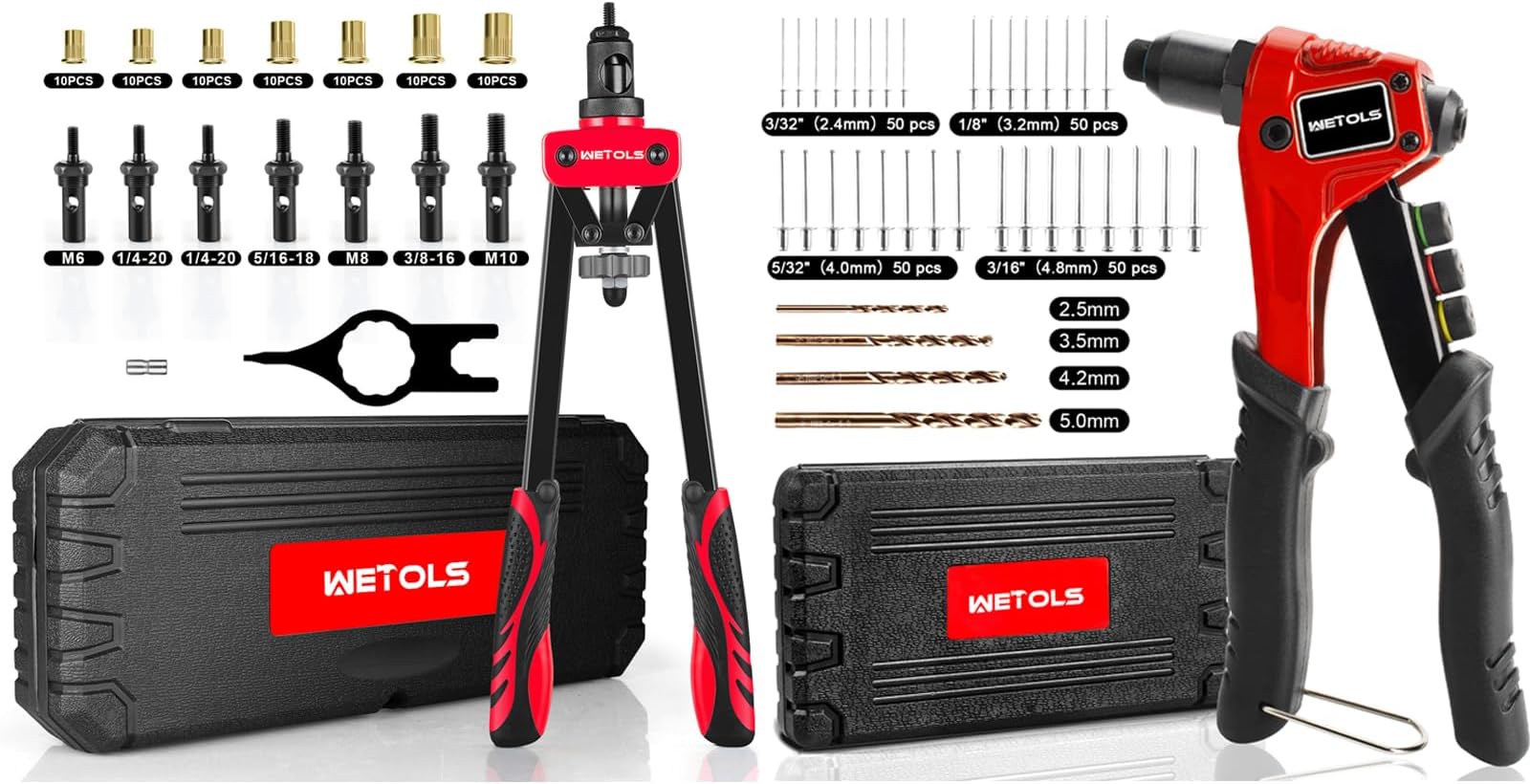 Amazon.com: WETOLS Rivet Gun Kit and Rivet Nut Tool, Hand Rivet Gun ...